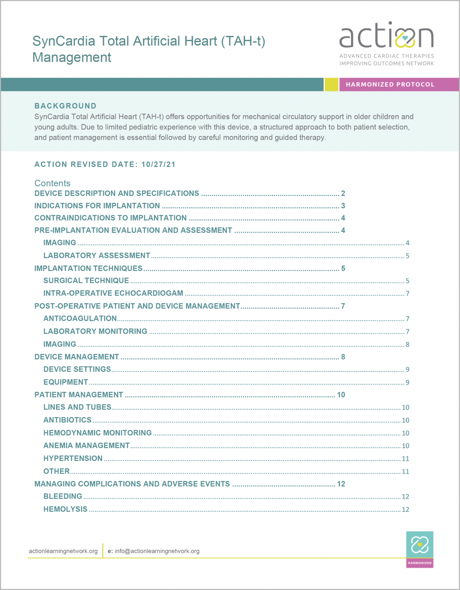 SynCardia (TAH-t) Protocols Content – myactioneducation.org